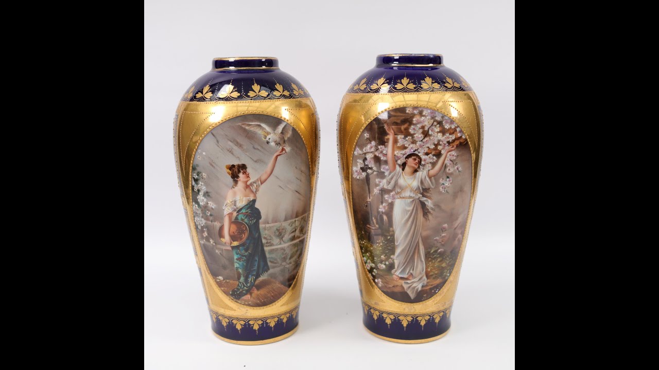 Royal Vienna Porcelain Vases Hoffrung Liebe Hope and Love Circa 1890 ...