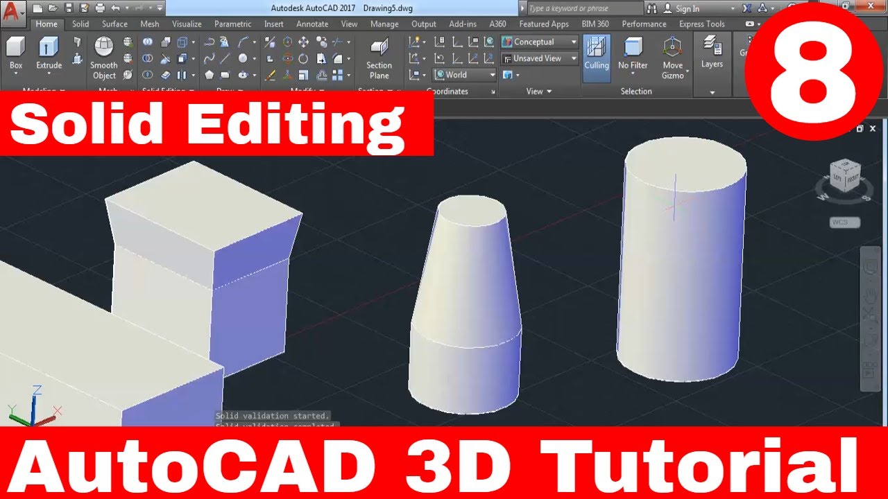 AUTOCAD 2017 3D SOLID EDITING | Autocad 3d Tutorial | Autocad 3d Solid editing - YouTube