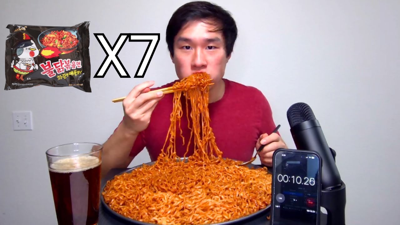 Extreme Korean Fire Noodles Challenge: Eating 7 servings in one sitting ...
