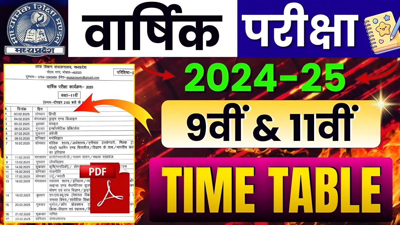 Mp Board Varshik Pariksha Time Table 😍 2024-25 | Class 9th & 11th | Final Exam Time Table PDF🔥 ...