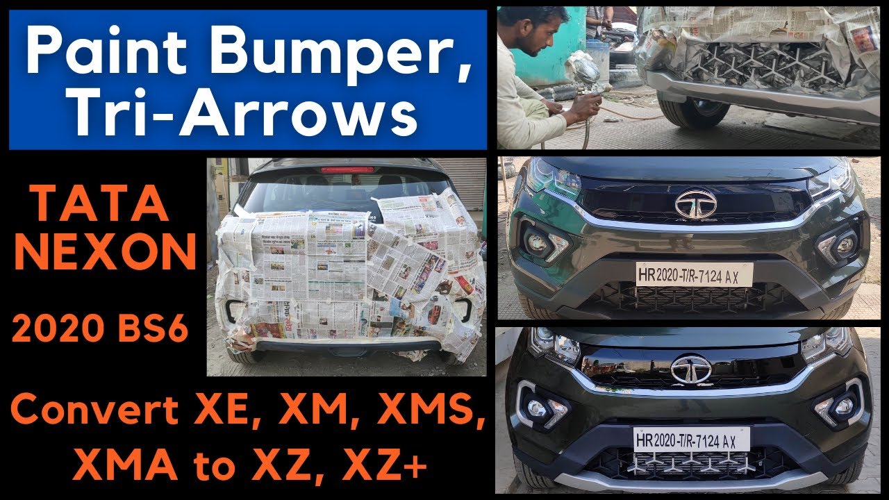 Bumper and Tri-Arrows Bi-Arrow Grill Paint on Tata Nexon 2020 XE, XM ...