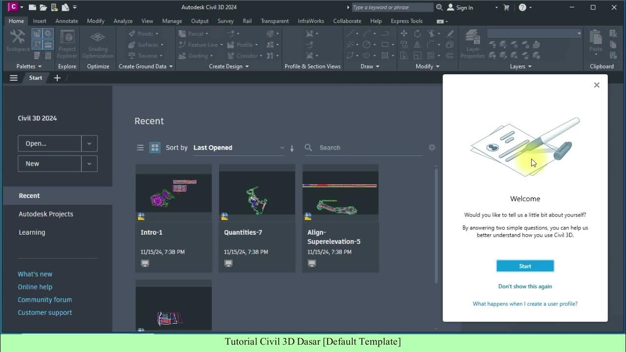02 C3D Basic Default Template 02 Start Screen Civil 3D 2024 - YouTube