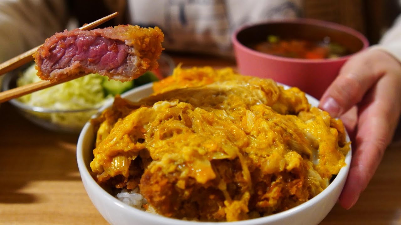 A yummy evening / Beef steak cutlet GyuKatsu don Meal Combo - YouTube