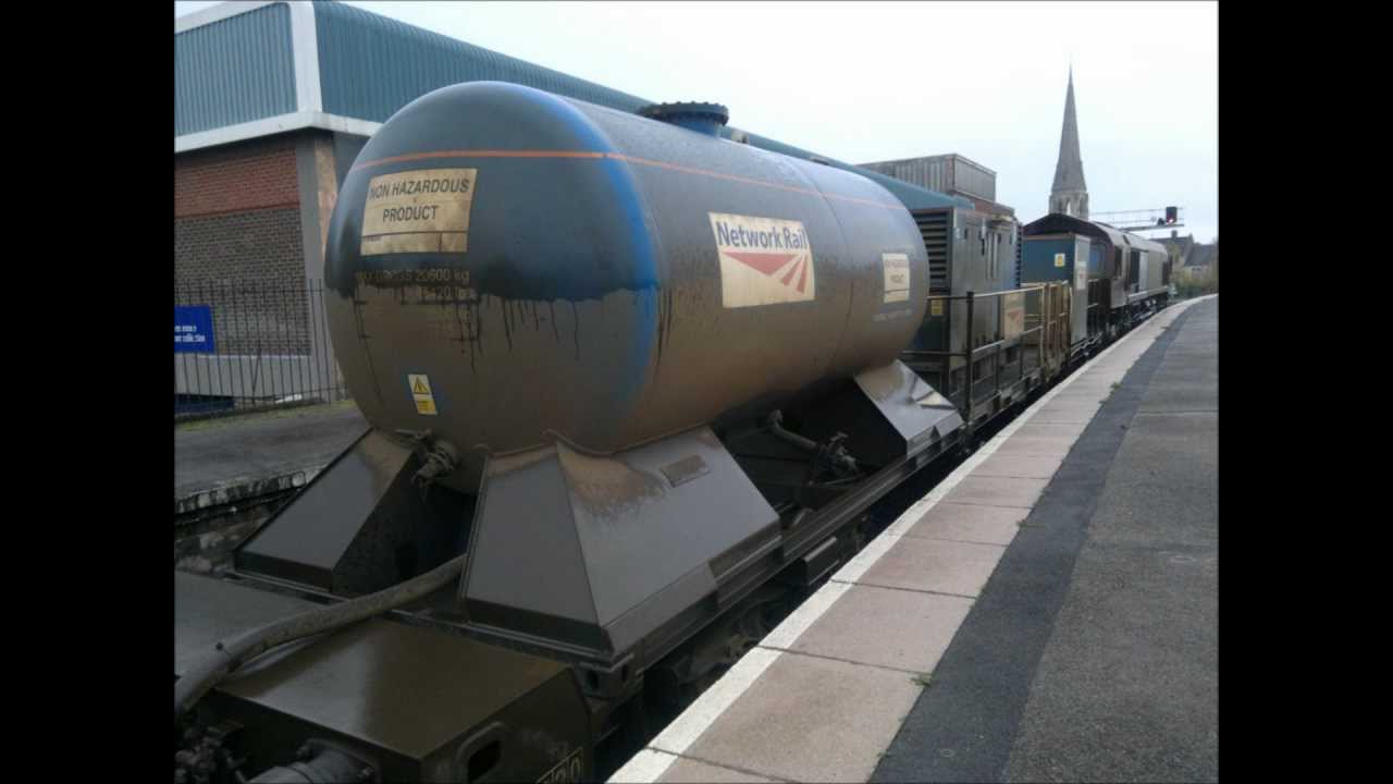 Network Rail Sandite Rail Head Treatment train RHTT at Gloucester CLOSE ...