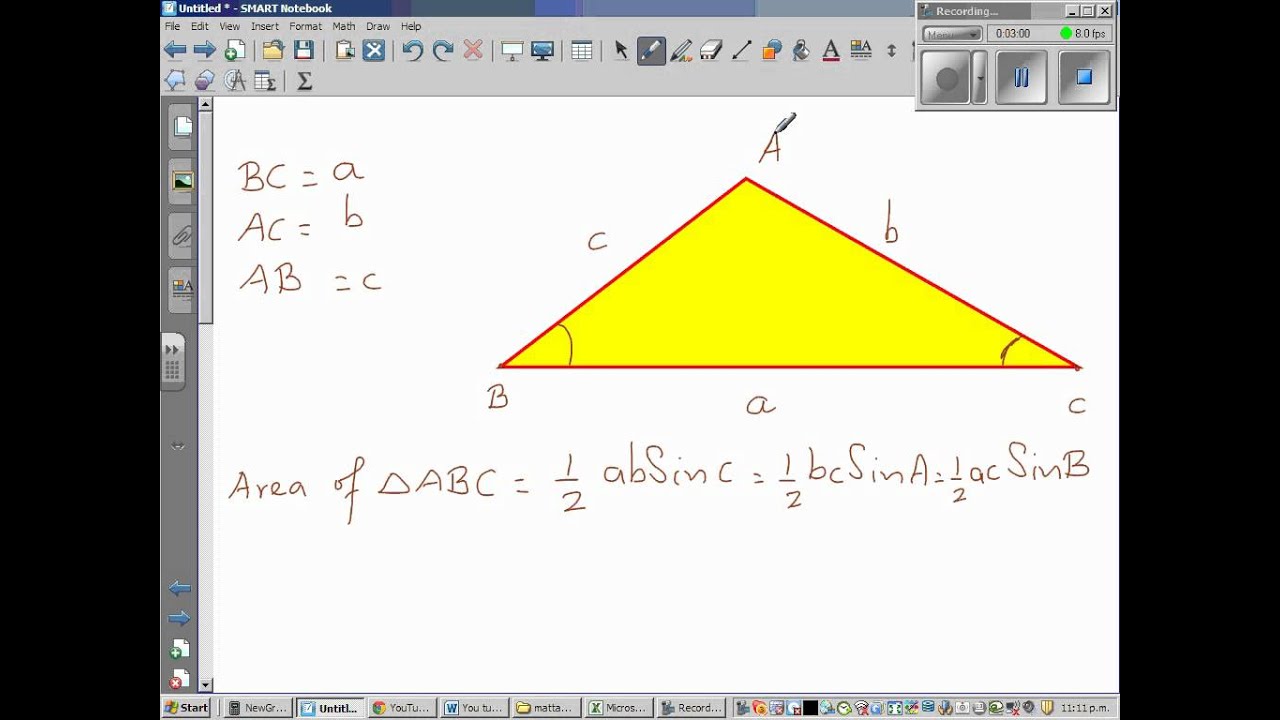 Area Of A Triangle 1 2 X AbSin C YouTube