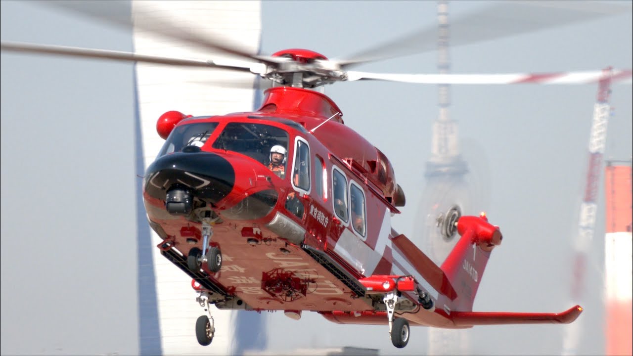 【ヘリコプター】 AgustaWestland AW139 JA14TD （東京消防庁航空隊）「ちどり1」の着陸・東京ヘリポート 4K ...