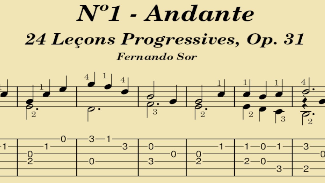 Fernando Sor - Lección Nº1, Op.31 - Andante - (Tablatura) - YouTube
