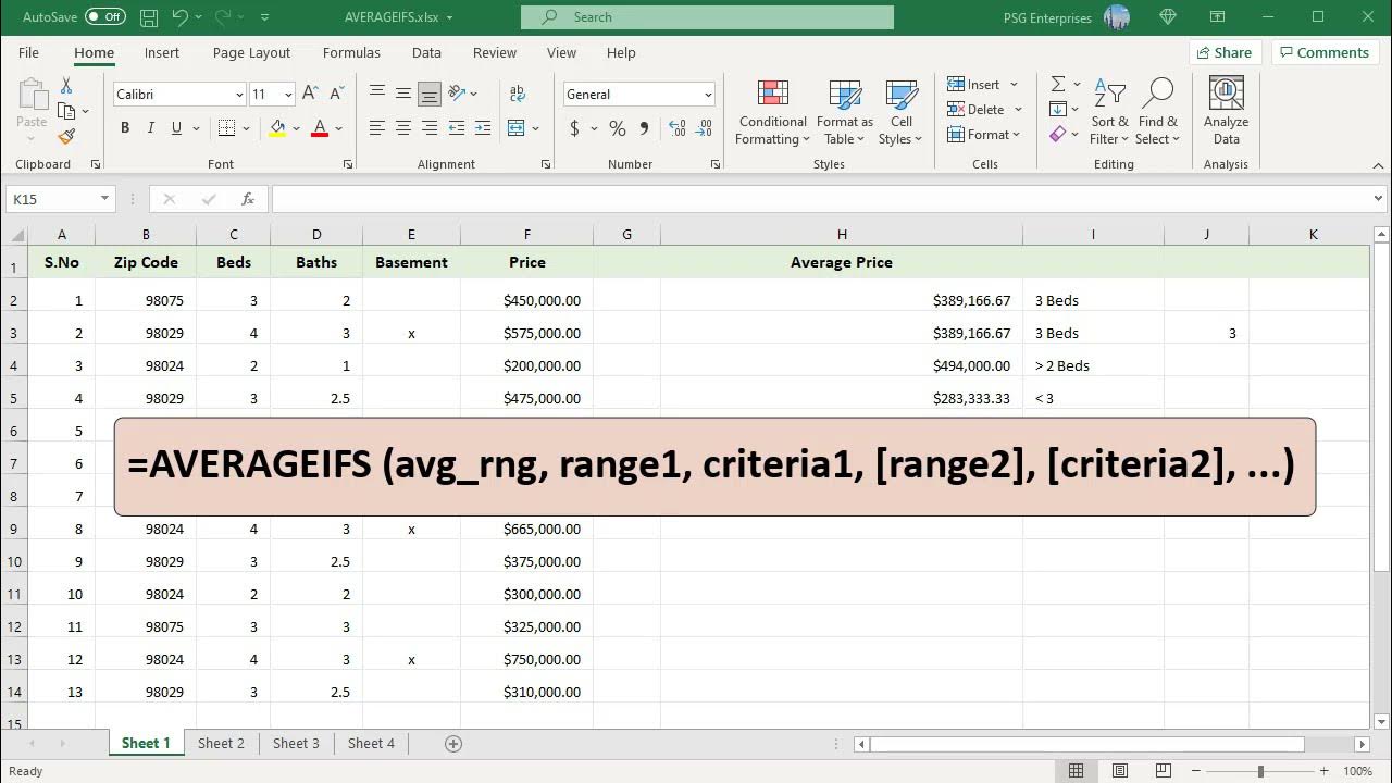 How to use AVERAGEIFS function in Excel - Office 365 - YouTube