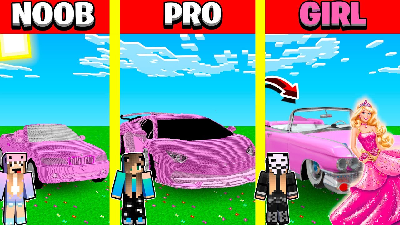 Minecraft Battle: BARBIE'S CAR BUILD CHALLENGE - NOOB vs PRO vs GIRL ...