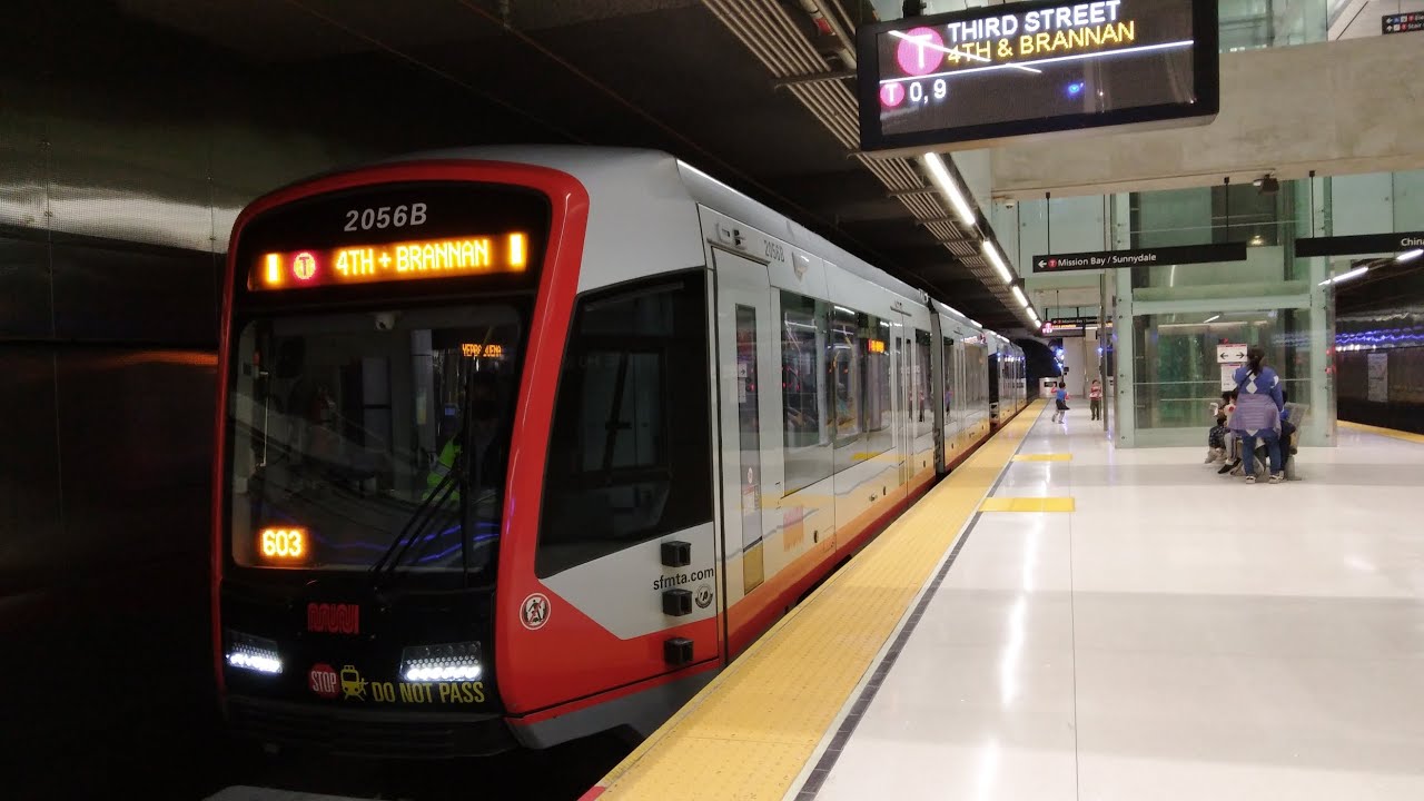 SF Muni 2-Car Siemens S200 LRV4 Train 2056+2017 on Route T 3rd St with ...