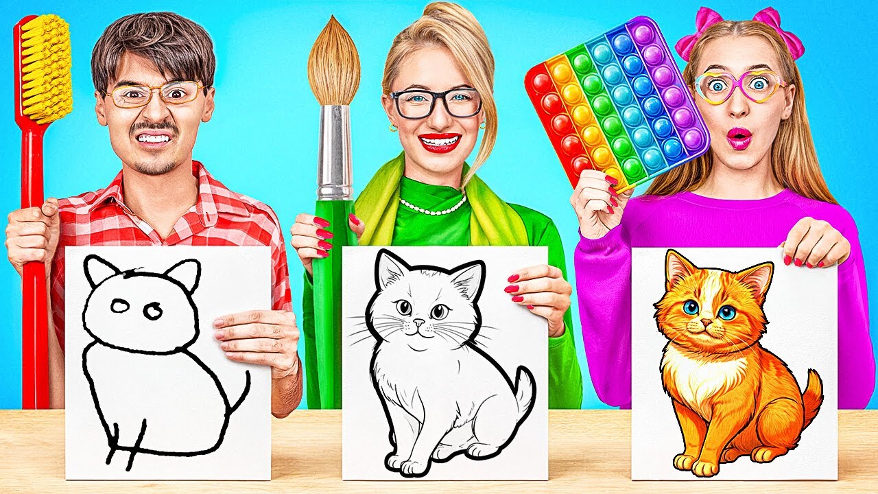NEW 123 GO! Family Drawing Challenge! Stunning Art Hacks - YouTube