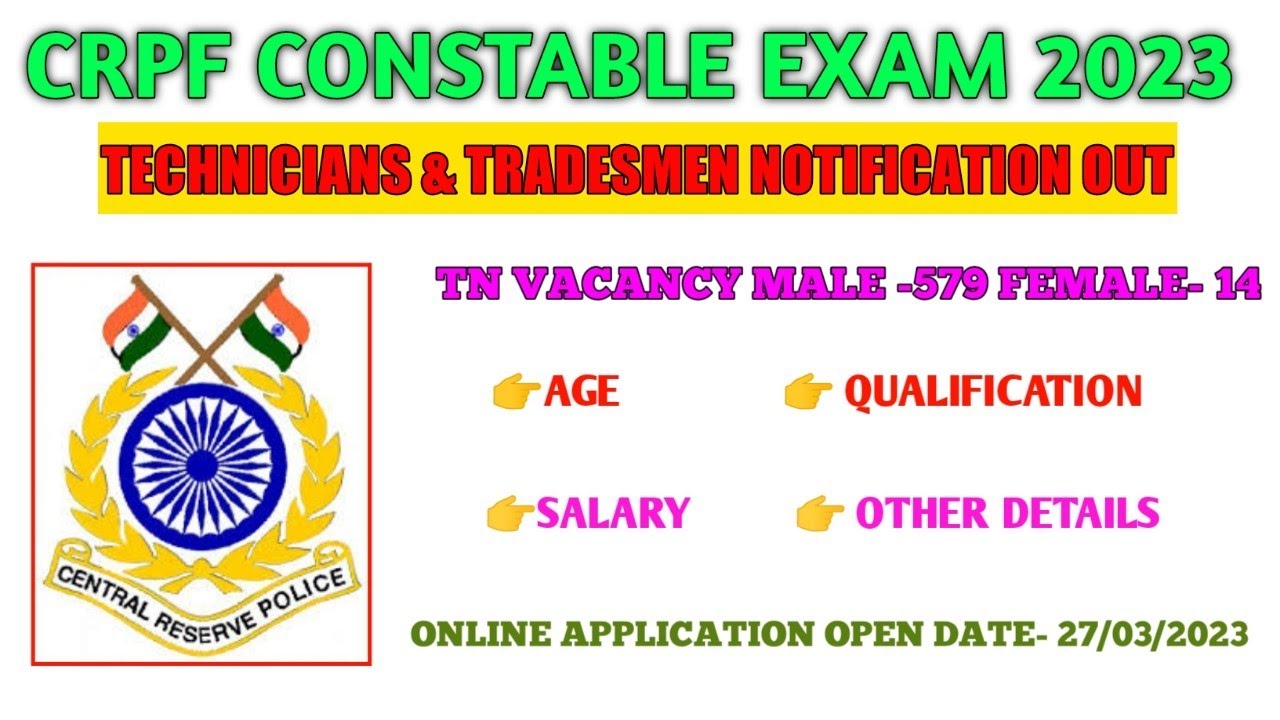 CRPF CONSTABLE EXAM 2023 TECHNICAL AND TRADESMEN NOTIFICATION TN crpf-constable-exam-2023-technical-and-tradesmen-notification-tn