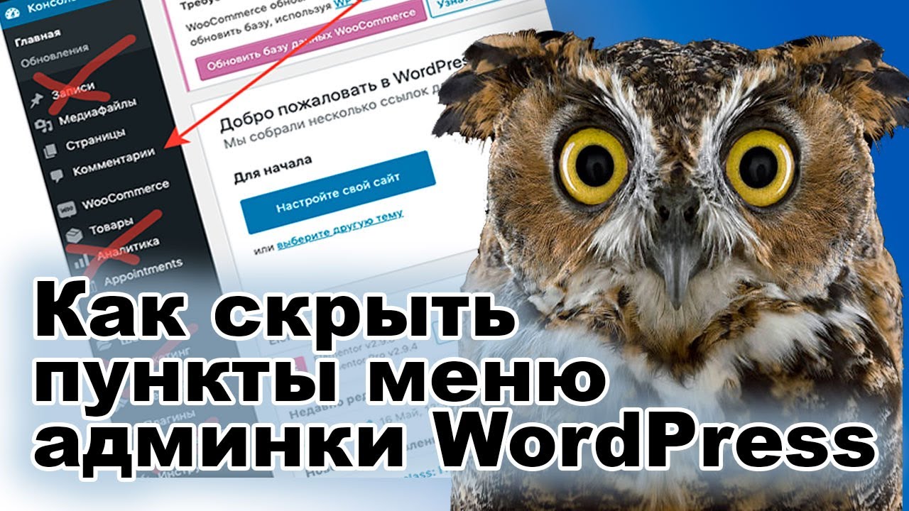 Как скрыть пункты меню в панели админа Youtube