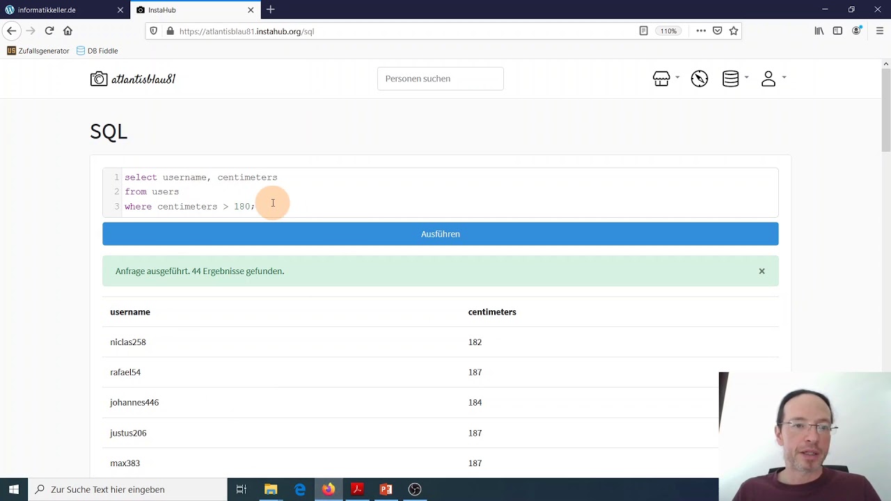 Instahub: Teil 3 - Bedingungen mit WHERE (Soziales Netzwerk ...