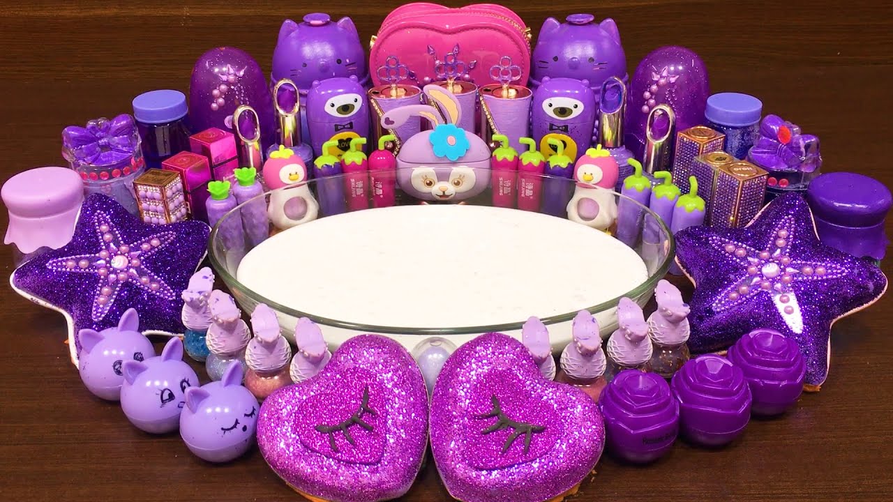 PURPLE Slime! Mixing Makeup, Glitter and More into Glossy Slime ...