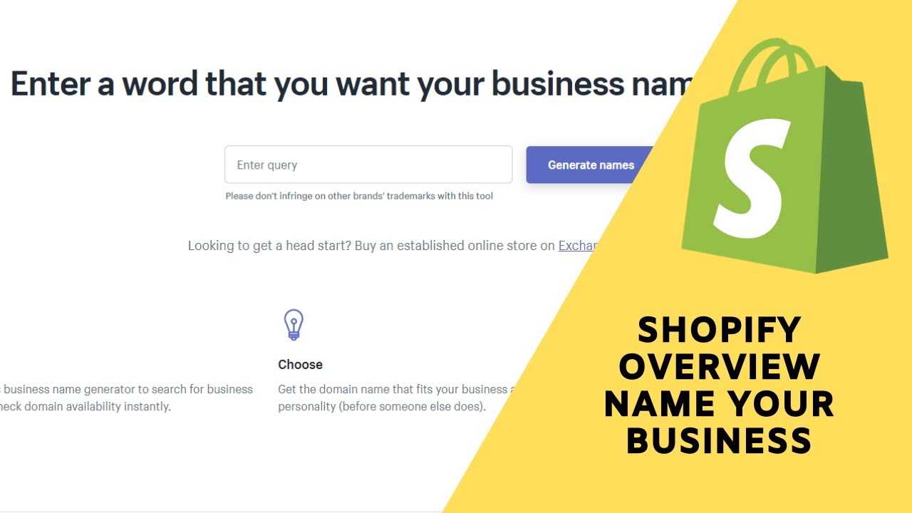 Shopify Overview: Coming up with a business name using Shopify's ...