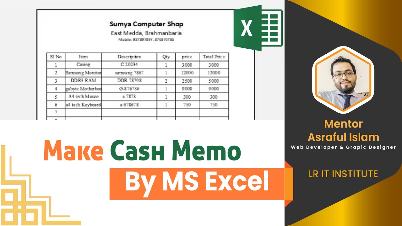 Make Cash Memo by MS Excel | Using VLOOKUP and HLOOKUP | Live Class ...