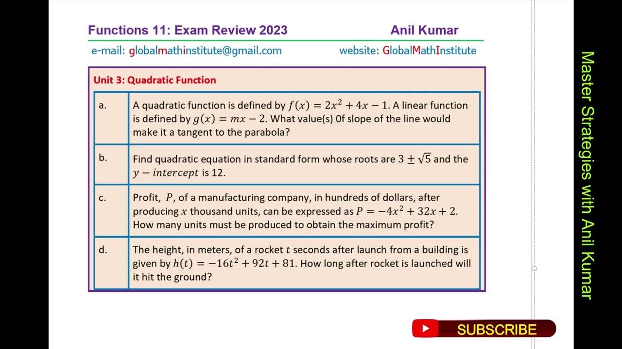 Mcr3u Functions 11 Exam Review With 61 Questions From Past Test Youtube