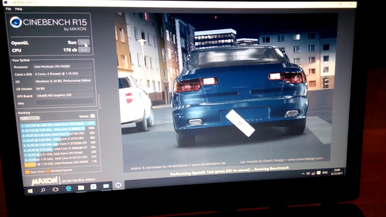 Cinebench R15 Intel Pentium N4200 1.1-2.5 Ghz Intel HD Graphics 505 ...