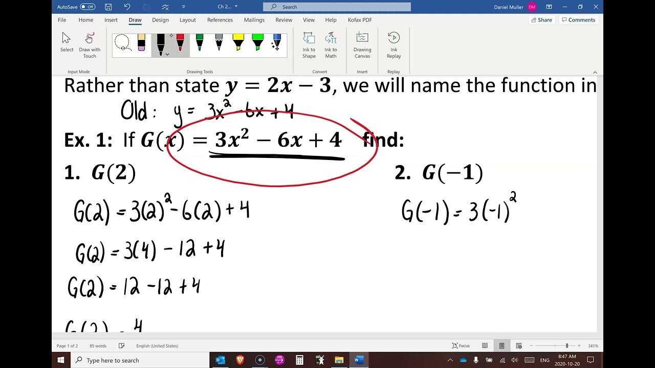 Unit 8 Chapter 2 Function Notation Part 1 - YouTube