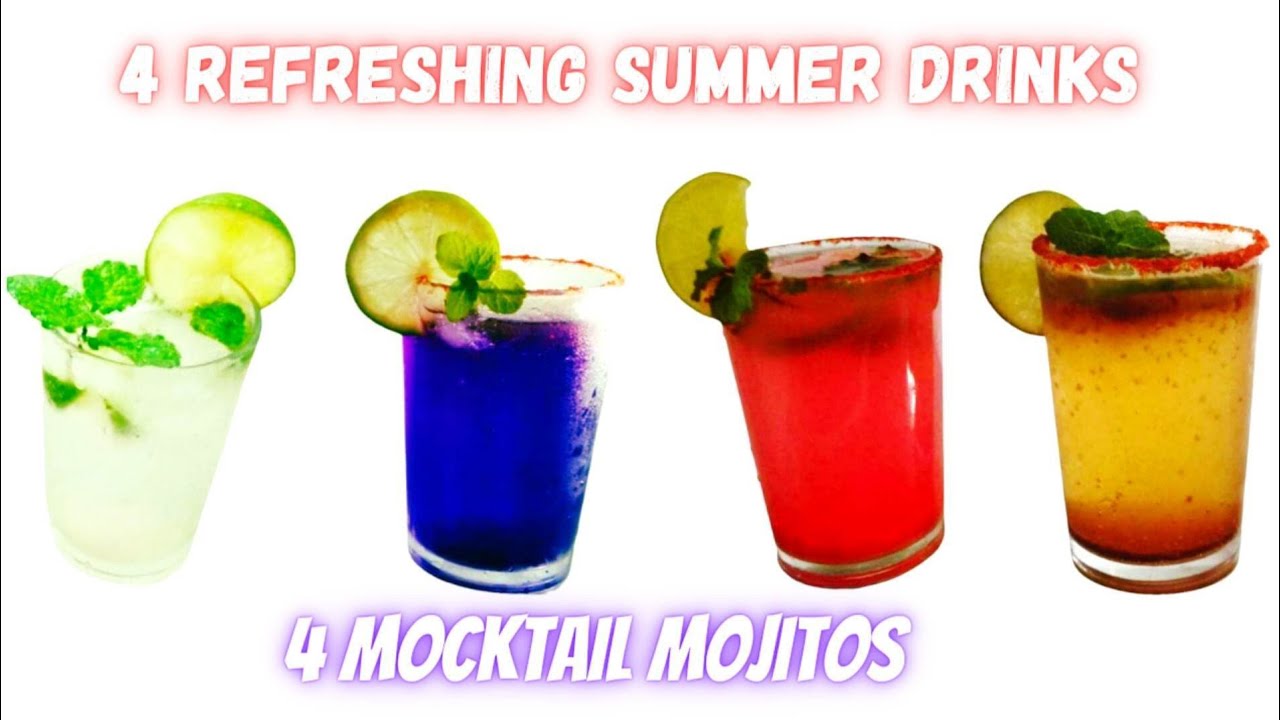 Easy refreshing summer drinks |4 types of mocktail mojitos| healthy ...