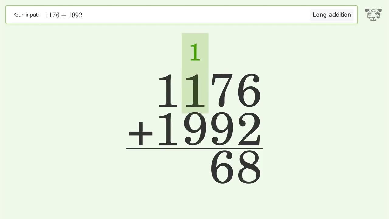Long Addition Problem 1176+1992: Step-by-Step Video Solution | Tiger Algebra - YouTube