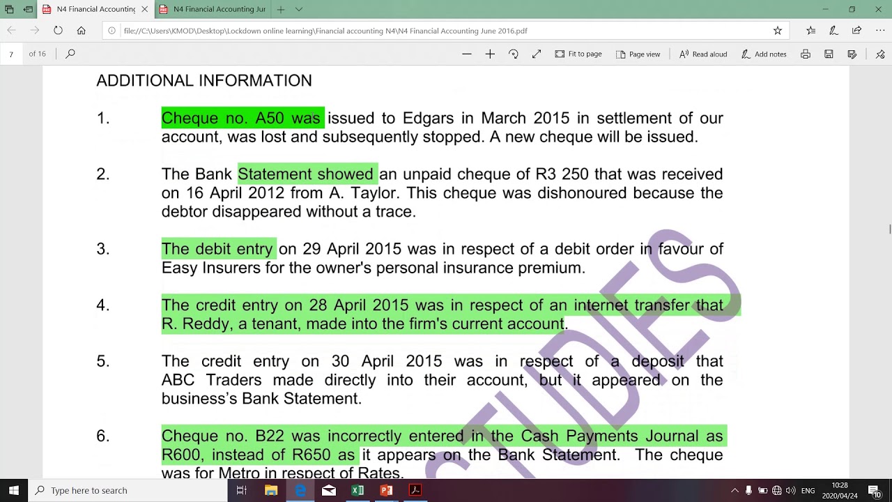 Financial Accounting N4 - (Bank Reconciliation - Part 3) - Mr. K ...