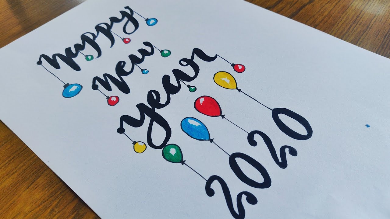 How to Write Happy New Year Calligraphy Step by step New Year Drawing ...