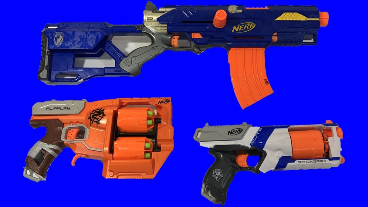 Nerf Blasters Box of Toys for Kids Learn Colors with Toy Blasters - YouTube