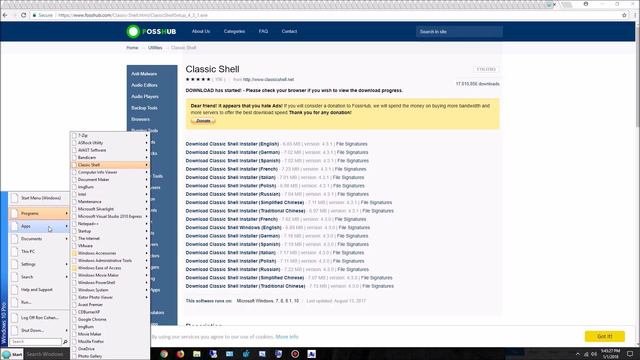 How To Get Windows 95/98/2000/ME Start Menu in Windows 7/8/8.1/10 - YouTube