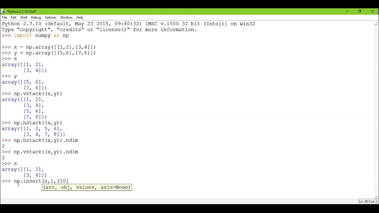 Numpy| part 11| Numpy Array Stacking (Vertical & Horizontal Stacking,Inserting & Appending of ...
