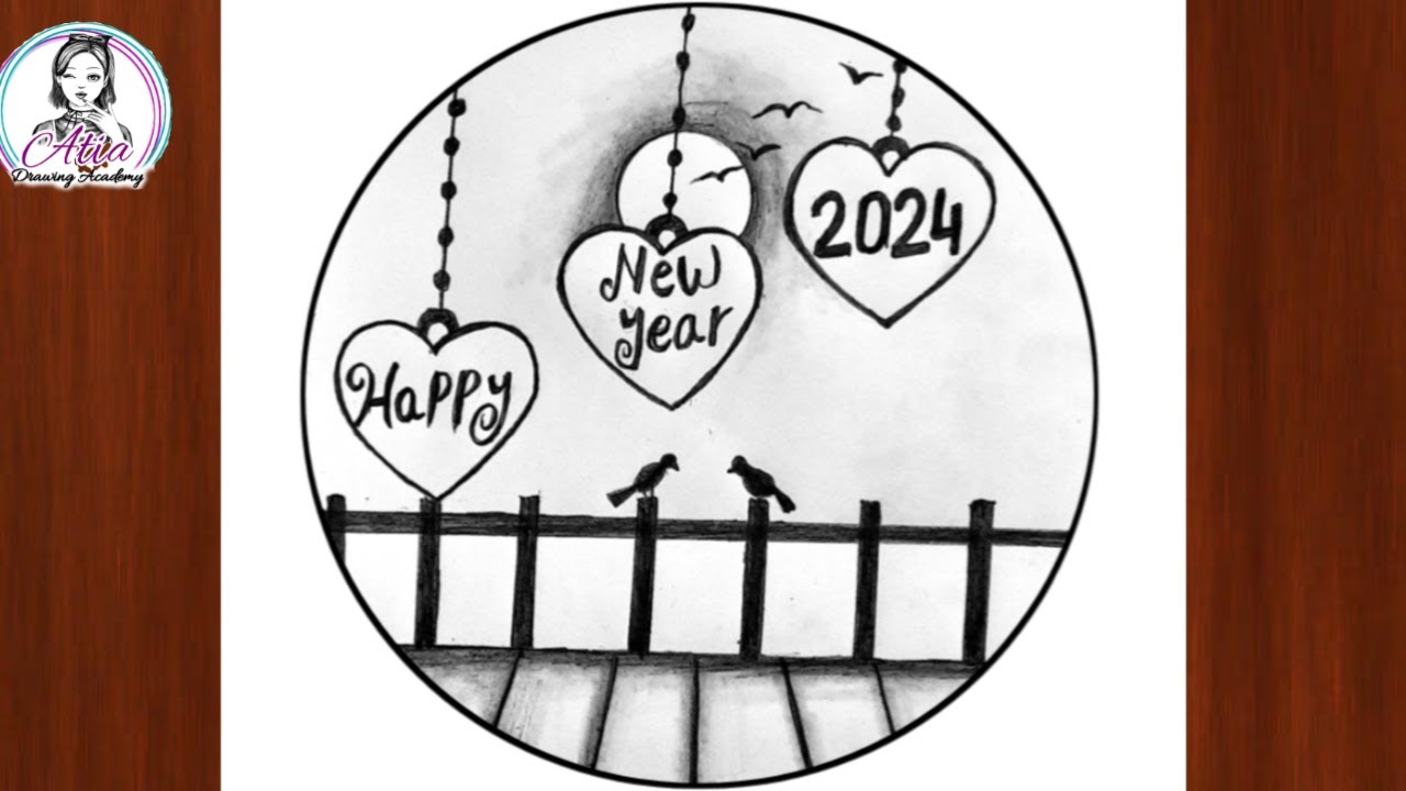 Happy New Year Drawing 2024 | Happy New Year Poster | Pencil Sketch ...