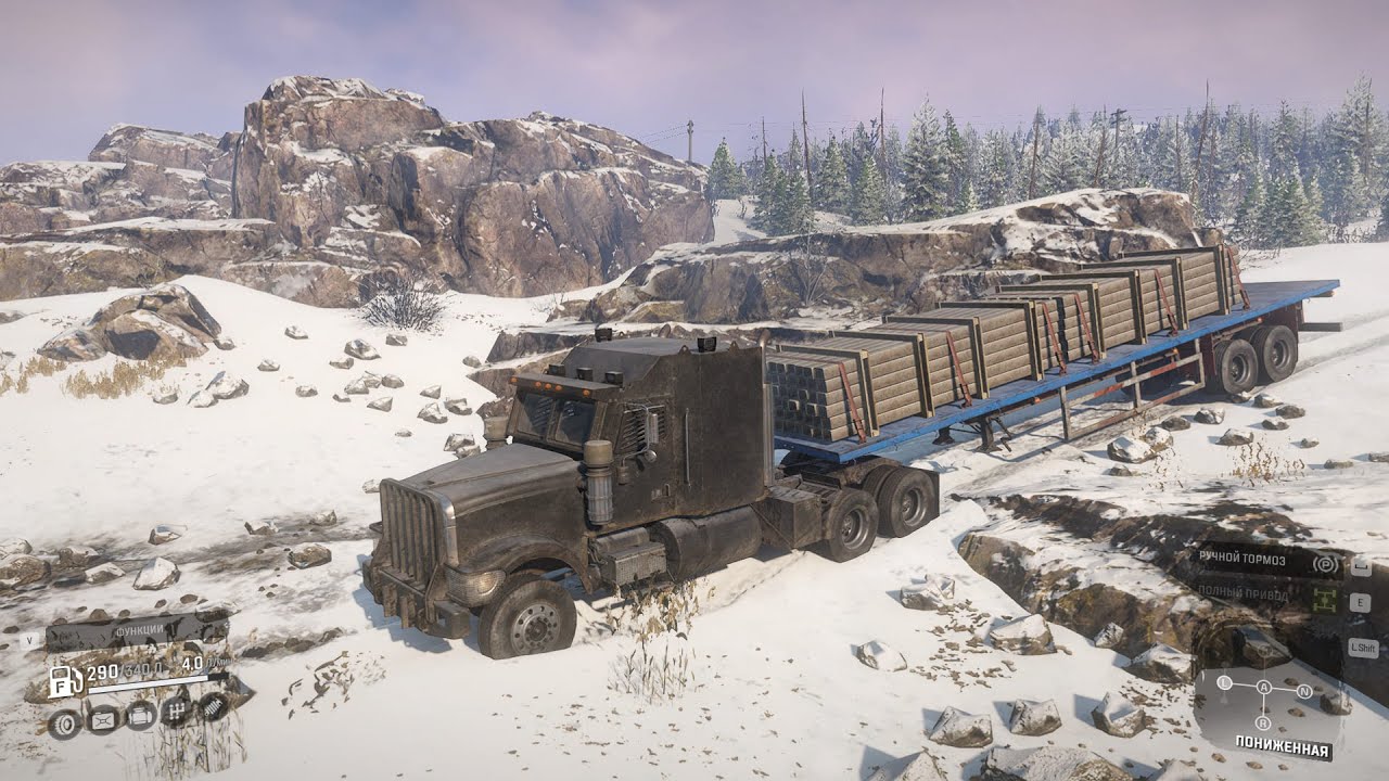 Navistar 5000 mv with a trailer. SnowRunner. Fell through the ice - YouTube