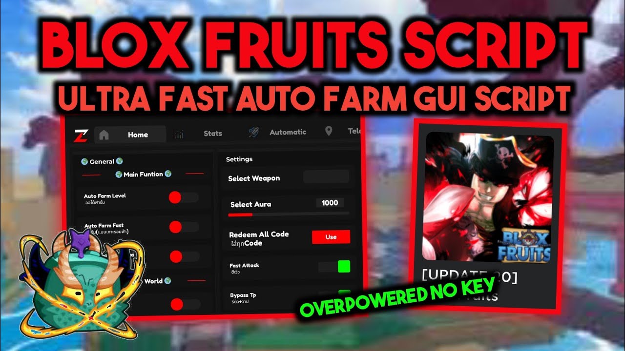 Blox Fruits Script Hack OP GUI AUTO FARM + NO KEY | Best Blox Fruit ...