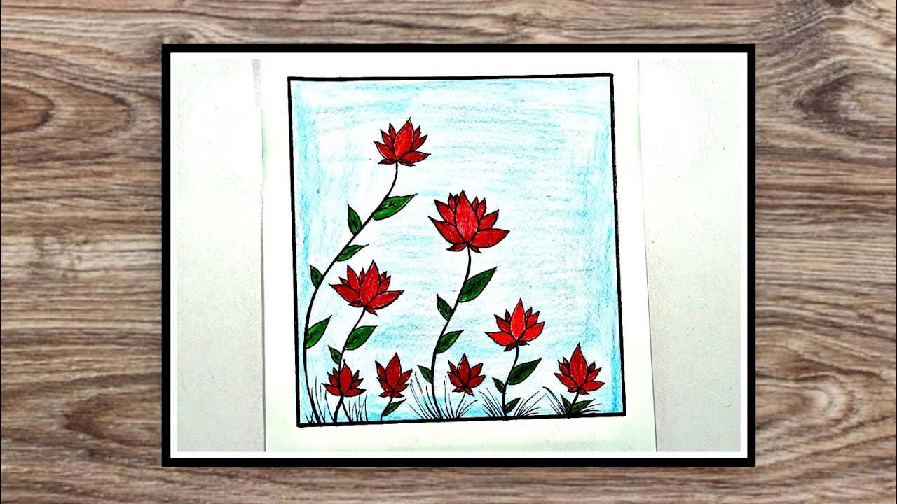 How To Draw Flower Drawing | Easy Flower Scenery Drawing - YouTube