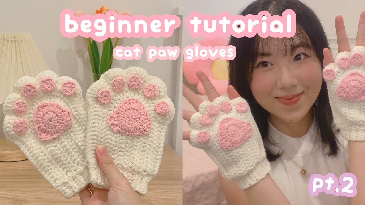 crochet cat paw fingerless gloves 🐾 pt.2 | beginner-friendly crochet tutorial - YouTube