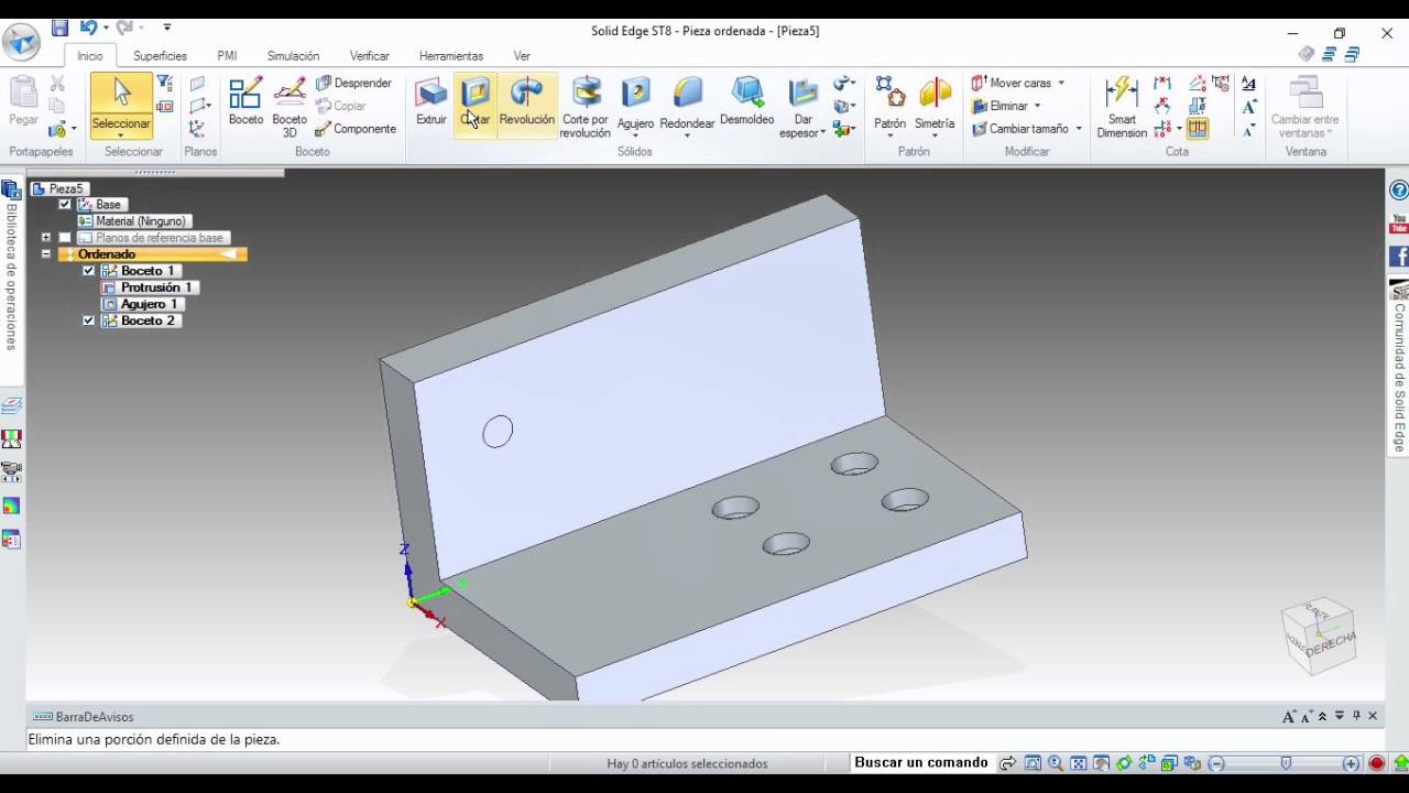 SolidEdge ST8 Tutorial 9: Agujero, rosca, redondeo, chafán - YouTube