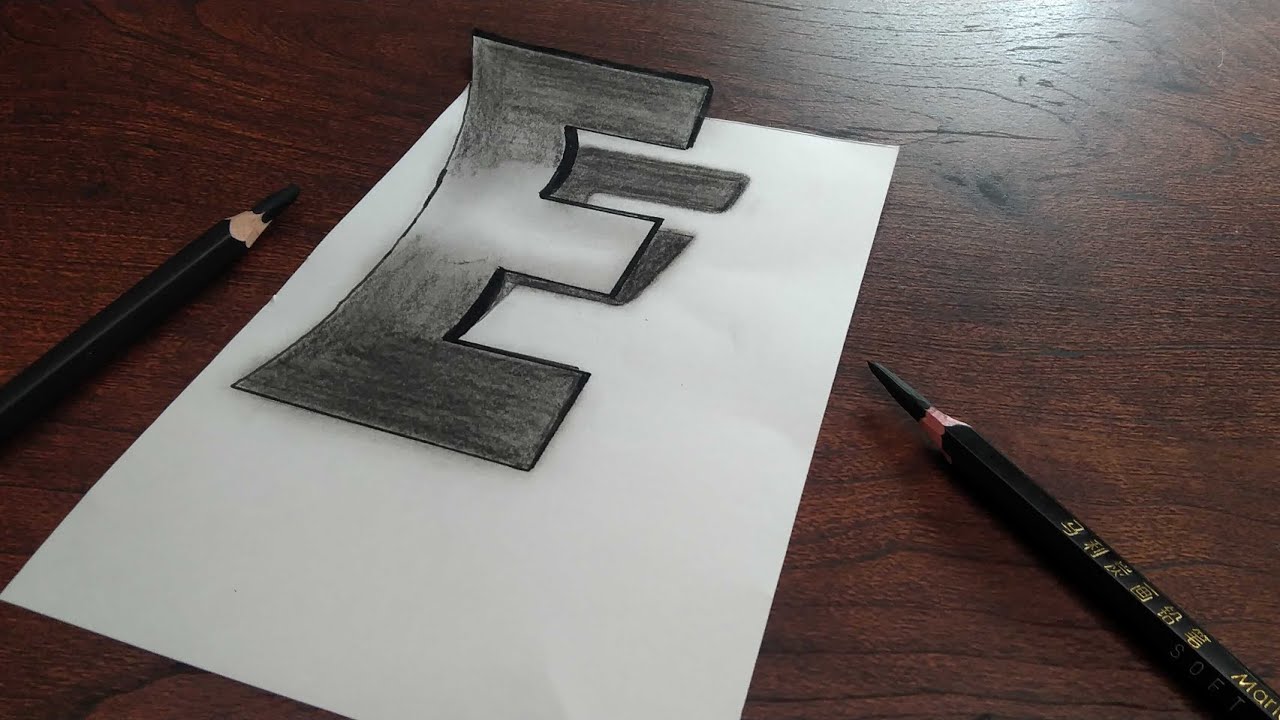 Easy Trick Art Drawing - How to Draw 3D Letter E - Pencil drawing - YouTube