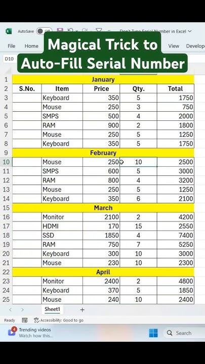 Magical Trick to Auto-Fill Serial Numbers in Excel – No Typing Needed! #excel - YouTube
