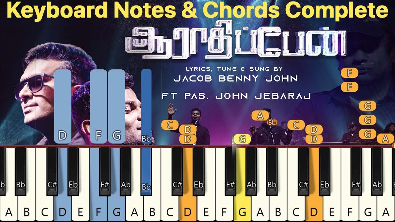 AARATHIPEN Keyboard Notes & Chords Complete | ஆராதிப்பேன் | JACOB BENNY ...