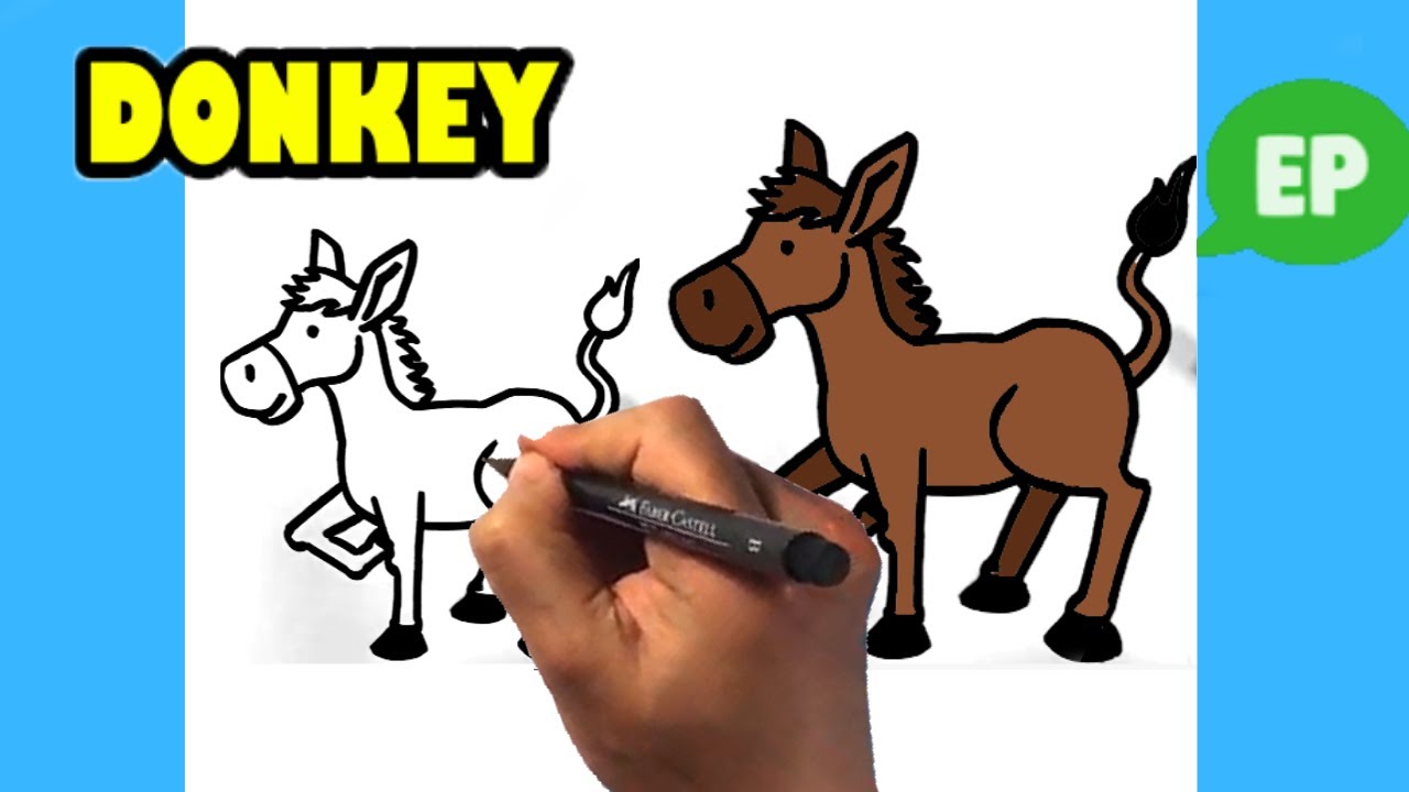How to Draw a Donkey - Cartoon Animals - Easy Pictures to Draw - YouTube