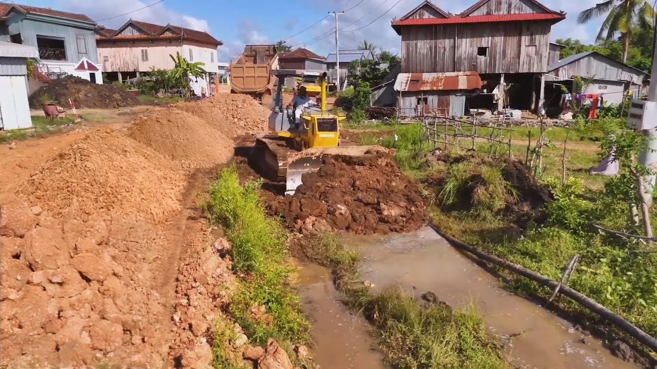 Bulldozer D41P Is Clearing Road Base, Filling Up Soil Best Road ...