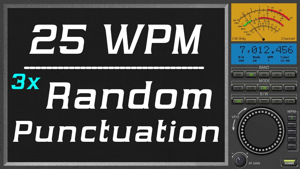 25wpm Repeat three times Random Punctuation, cw morse code course - YouTube