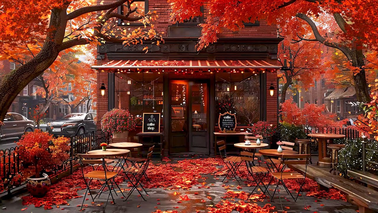 Autumn Evening Jazz in a Tranquil Outdoor Café 🍂 Smooth Jazz Piano for ...