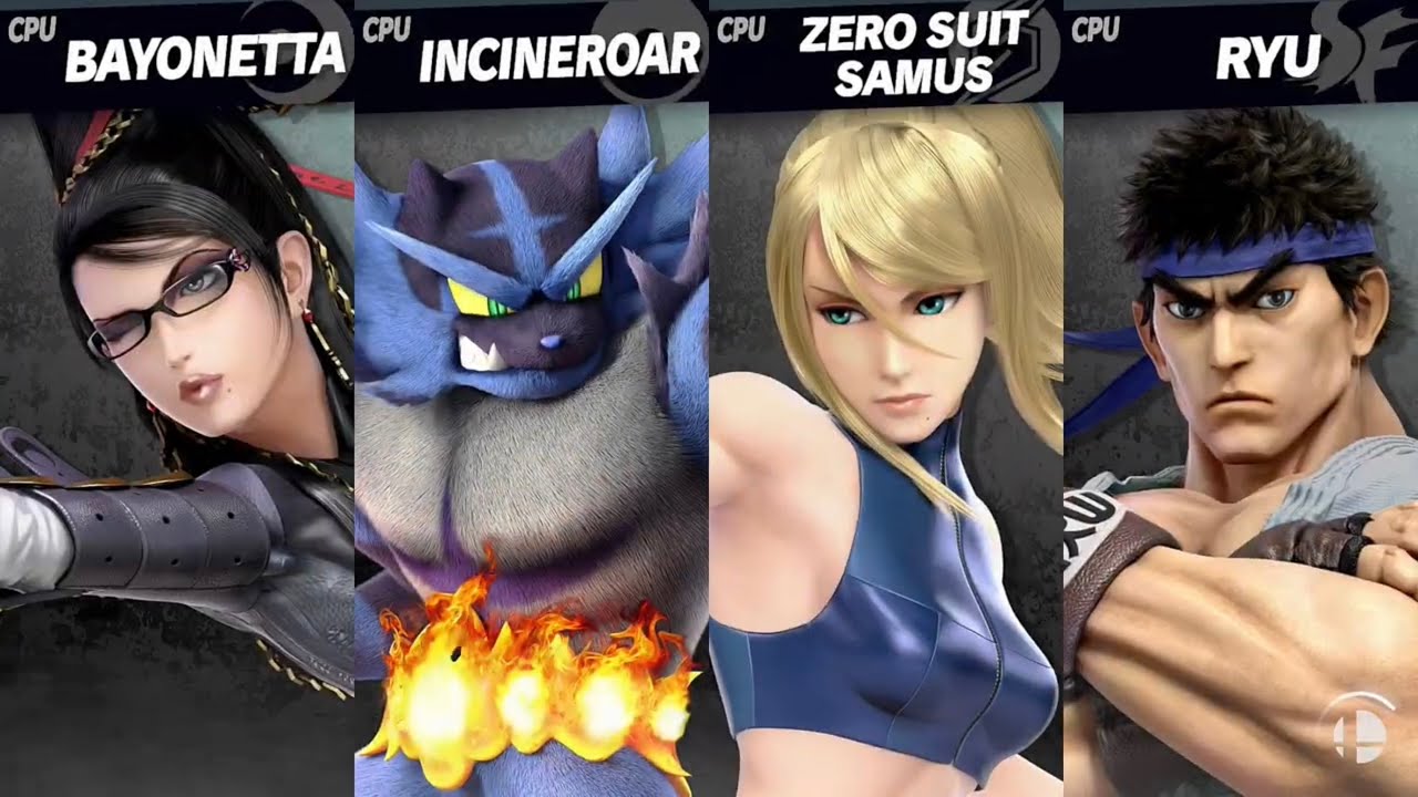Super Smash Bros. Ultimate - Bayonetta vs Incineroar vs Zero Suit Samus ...