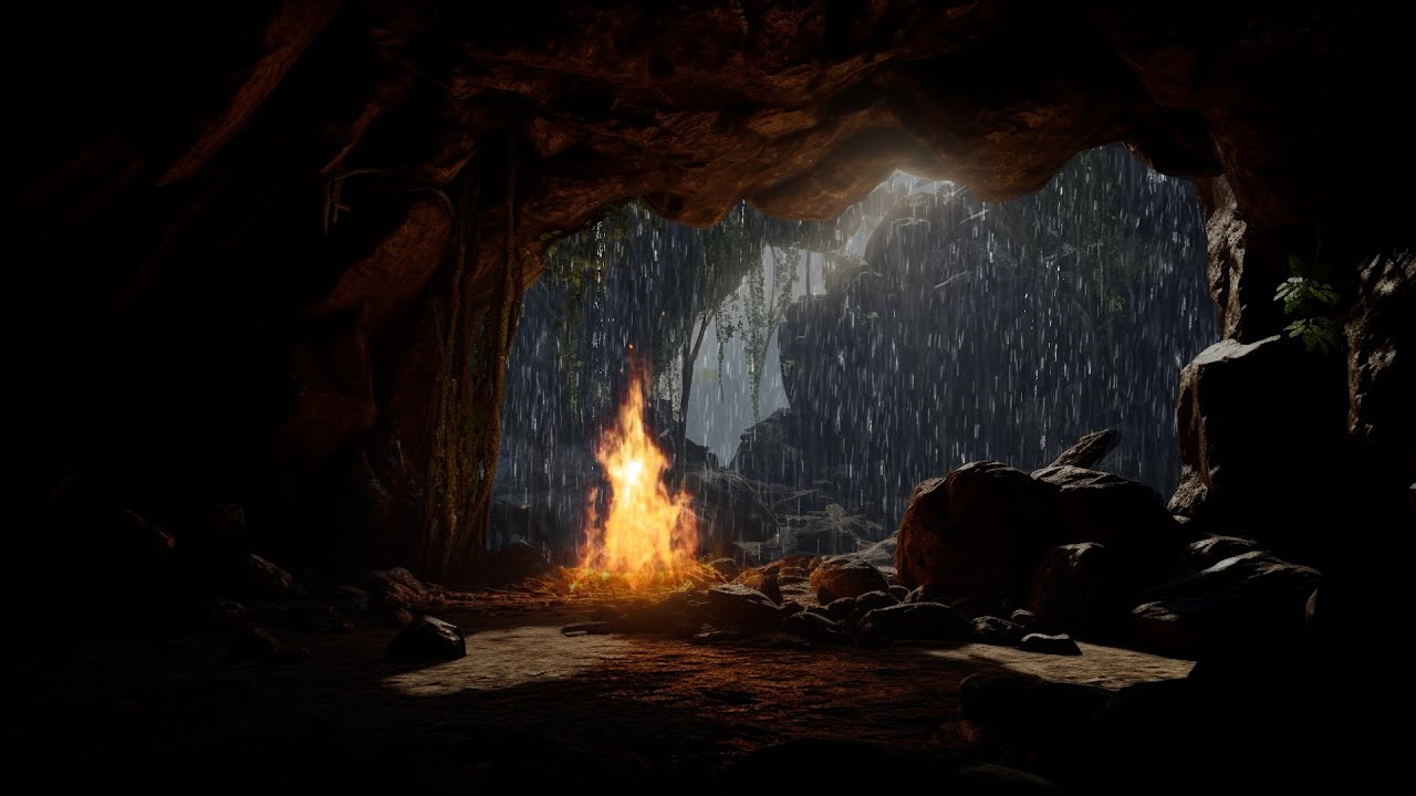 Echoes of Nature| Cave Rain and Fire Ambiance for Relaxing Sleep and ...