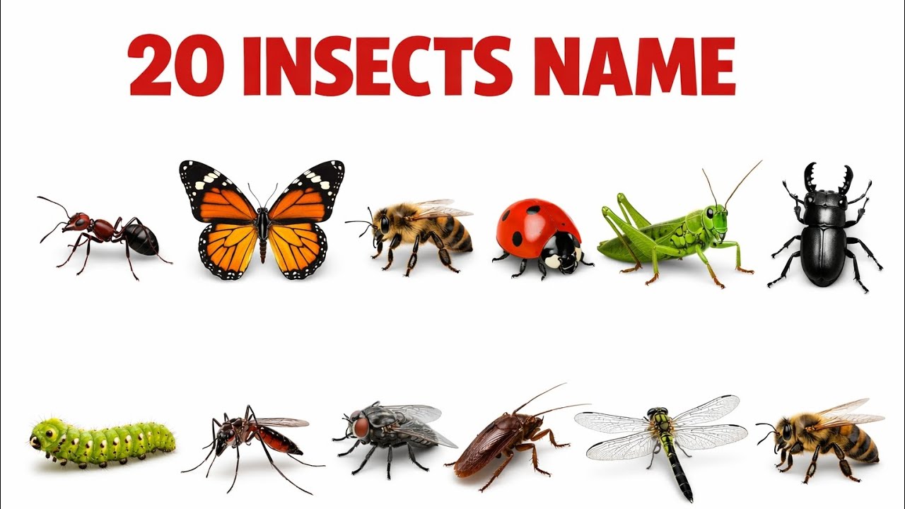 TOP 20 Insects Name in English for kids | Insects Names for Kids ...