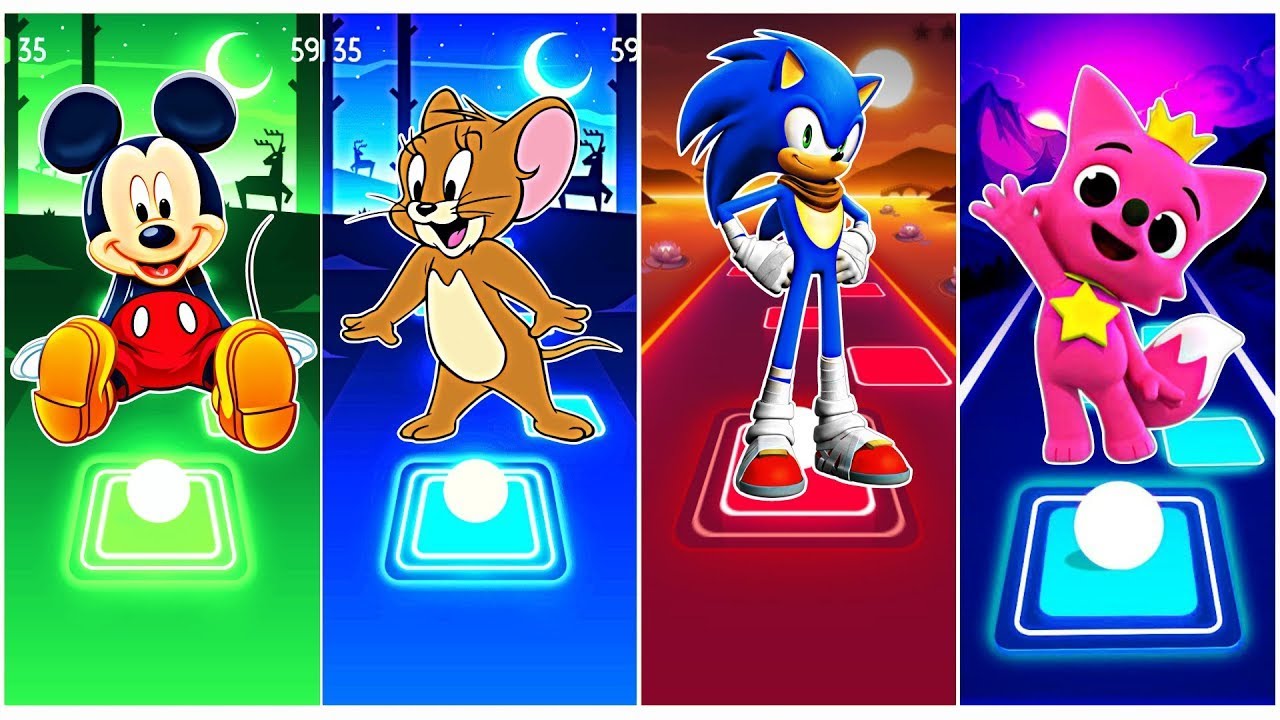 Mickey Mouse | Tom and Jerry | Sonic | Pinkfong 🎶Tiles Hop EDM Rush ...