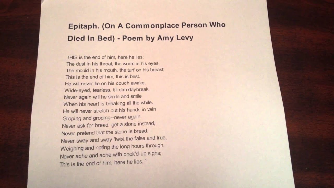 Epitaph- Poem By Amy Levy - YouTube
