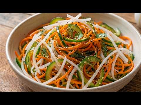 Crunchy Cucumber Carrot Radish Salad with Sesame Dressing | Fresh and Crunchy!